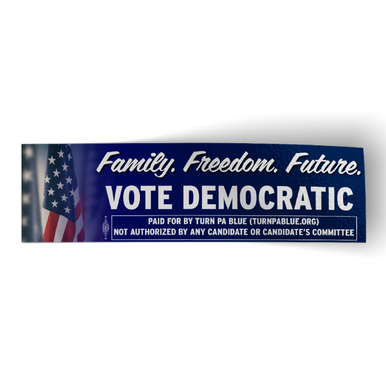 Vote Democratic (10" x 3" Vinyl Bumper Sticker) - Turn PA Blue Webstore