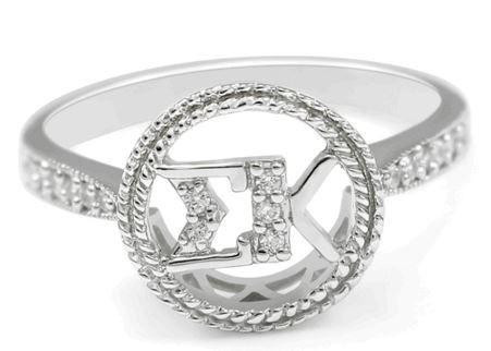 Sigma Kappa Sterling Silver Circular Ring set with Lab-Created Diamonds ...