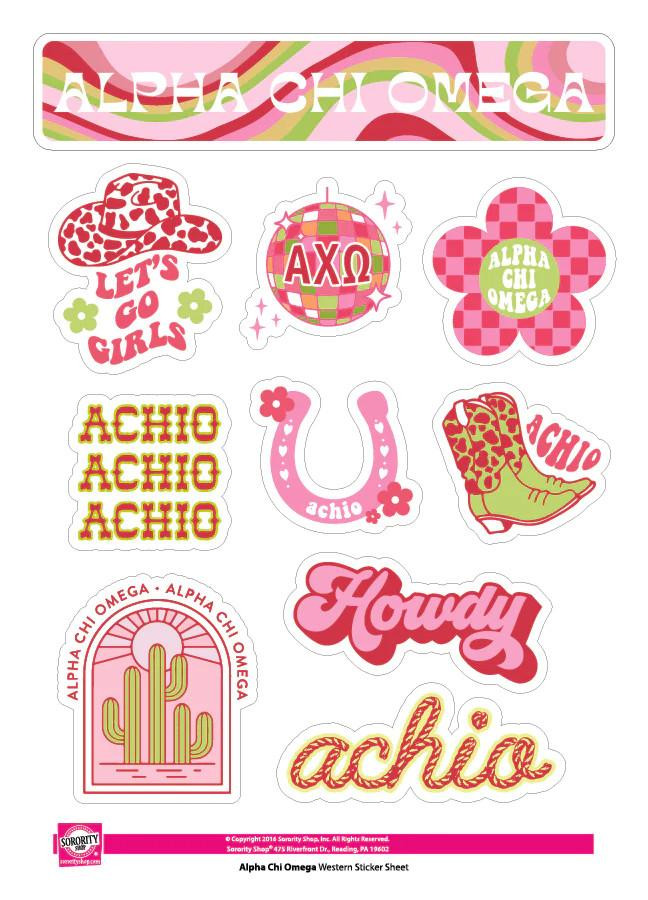 Alpha Chi Omega Western Disco Sticker Sheet - Greek Gear