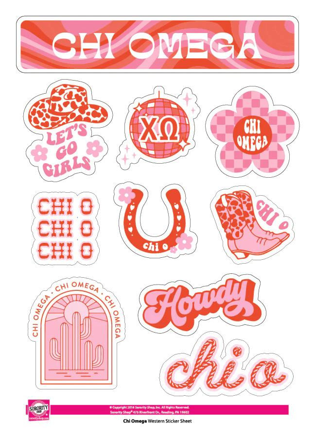 Chi Omega Western Disco Sticker Sheet - Greek Gear