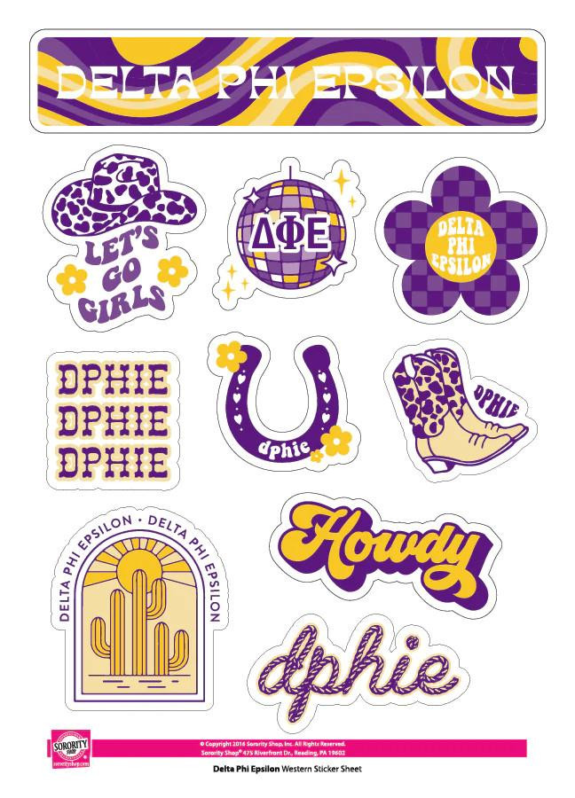 Delta Phi Epsilon Western Disco Sticker Sheet - Greek Gear