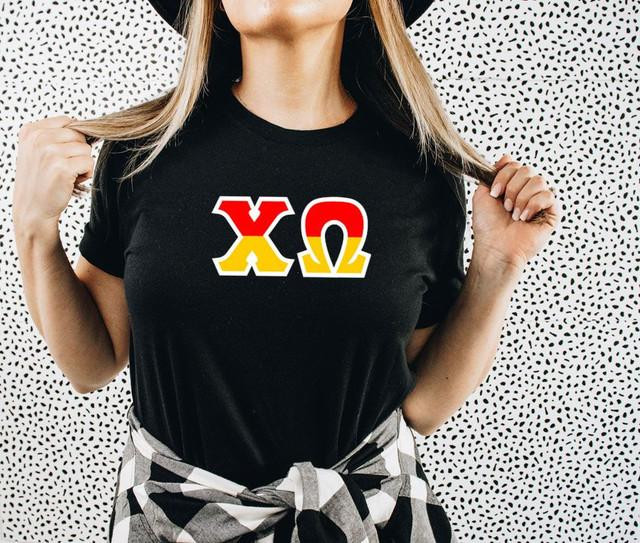 Chi Omega Two Toned Greek Lettered T-shirts - Greek Gear