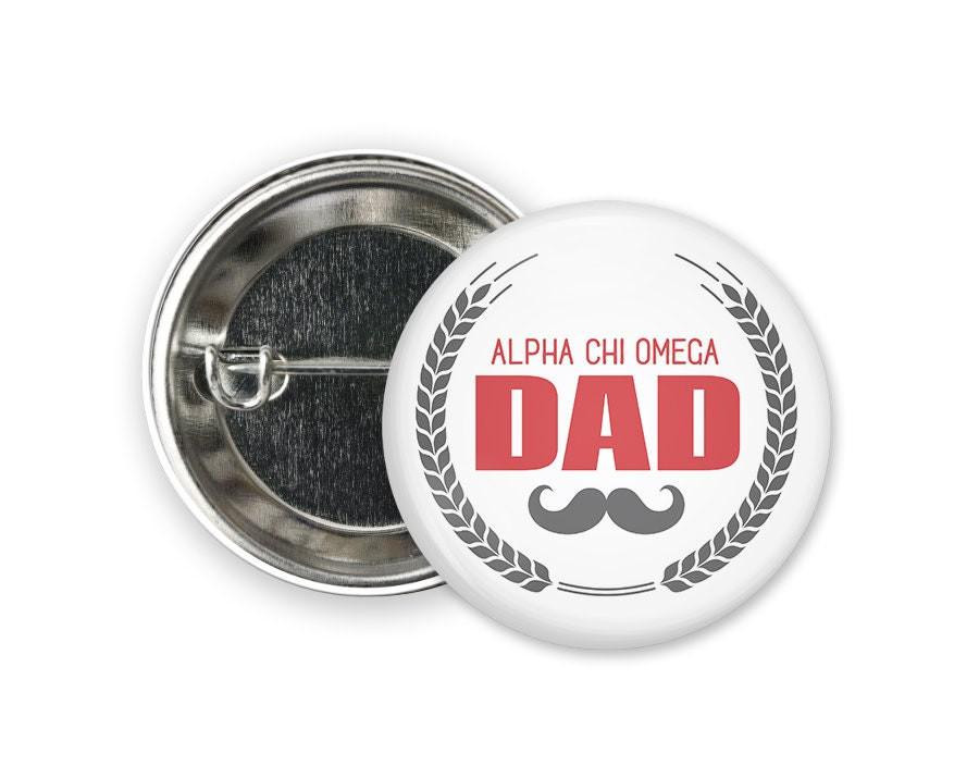 AXO Alpha Chi Omega Dad Stache Greek Pinback Sorority Button - Greek Gear