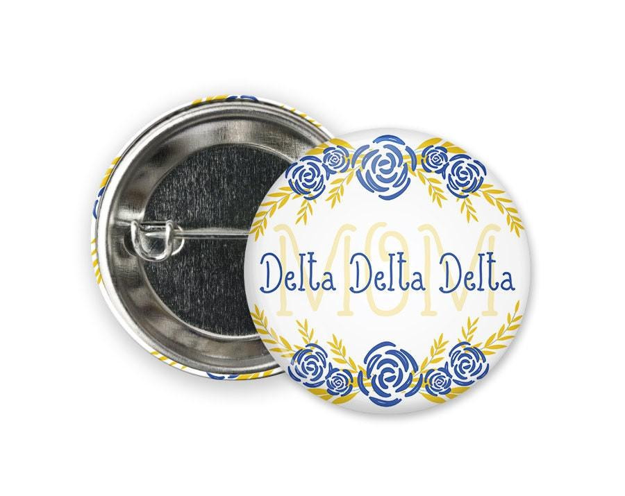 TriDelta Delta Delta Delta Mom Floral Greek Pinback Sorority Button ...