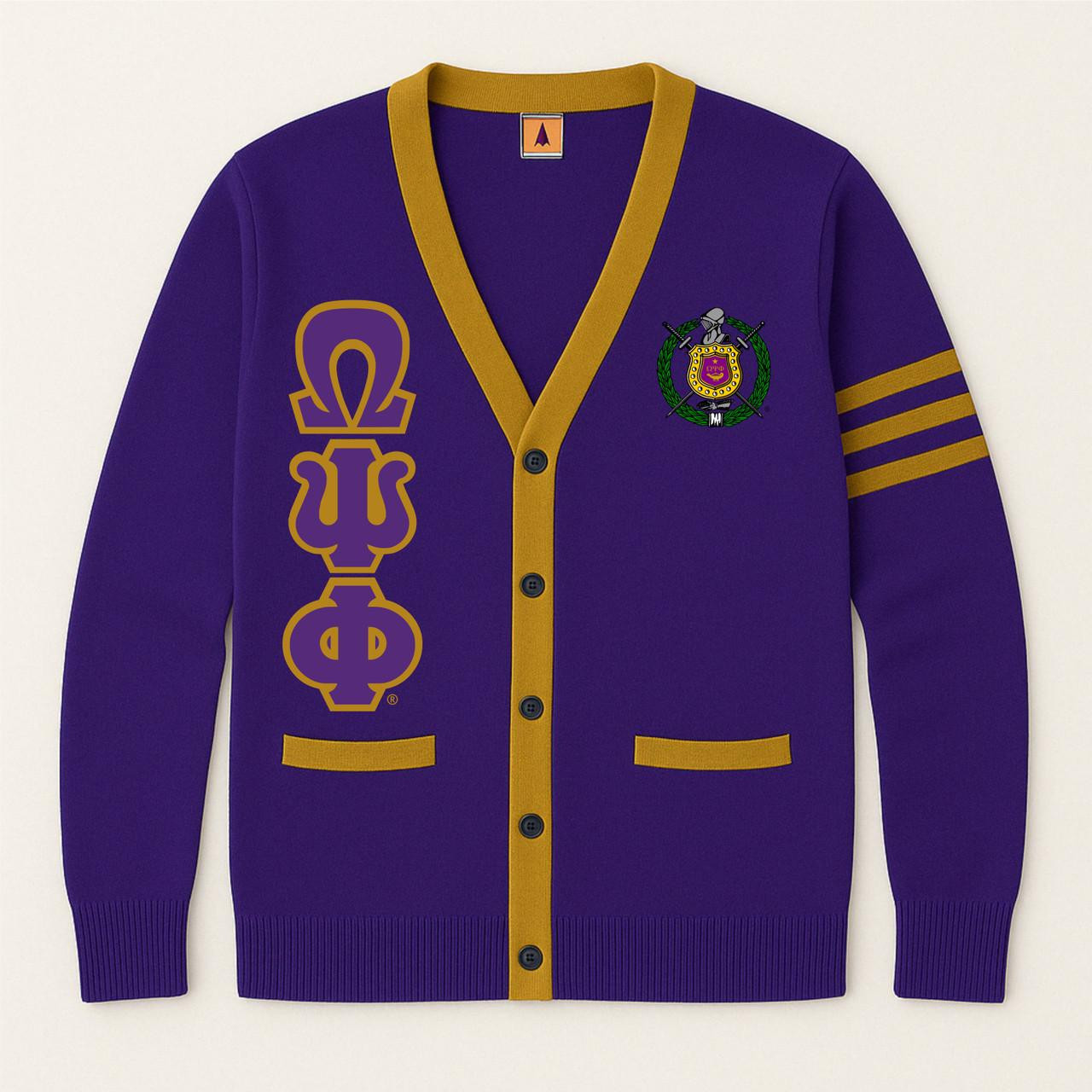 Omega Psi Phi Varsity Lettered Cardigan Sweater - Greek Gear