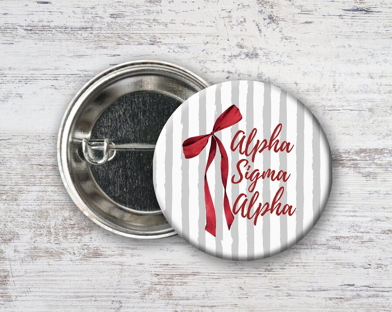 Alpha Sigma Alpha Stripes & Bows Pin Buttons - Greek Gear