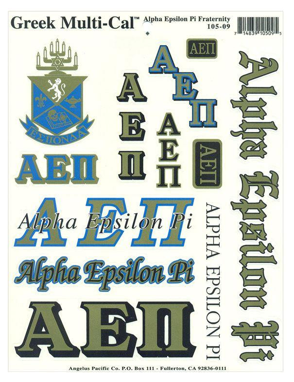 Alpha Epsilon Pi Multi Greek Decal Sticker Sheet - Greek Gear