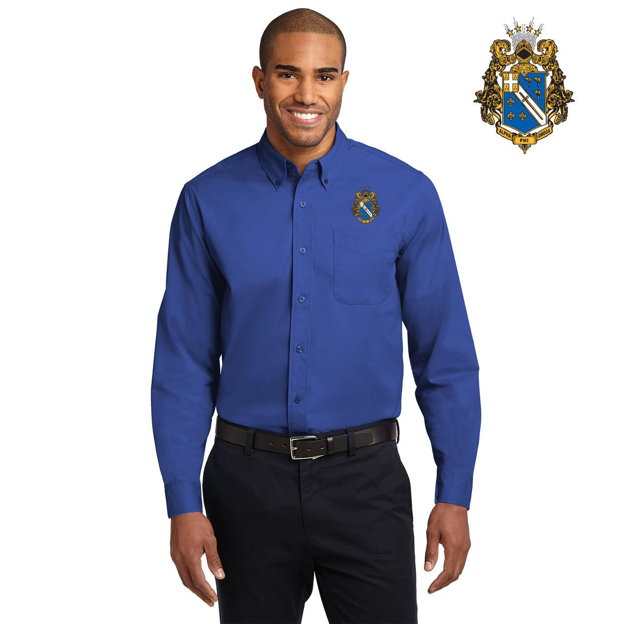 DISCOUNT-Alpha Phi Omega Crest - Shield Long Sleeve Oxford - Greek Gear