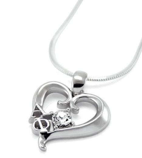 Alpha Phi Sterling Silver Heart Pendant with Swarovski Clear Crystal ...
