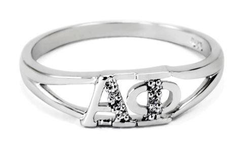 Alpha Phi Sterling Silver Ring set with Lab-Created Diamonds - Greek Gear