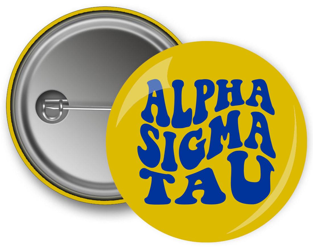 Alpha Sigma Tau Bulky Text Button - Greek Gear