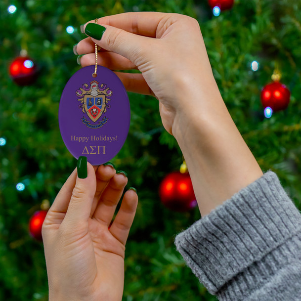 Delta Sigma Pi Holiday Crest Oval Ornaments - Greek Gear
