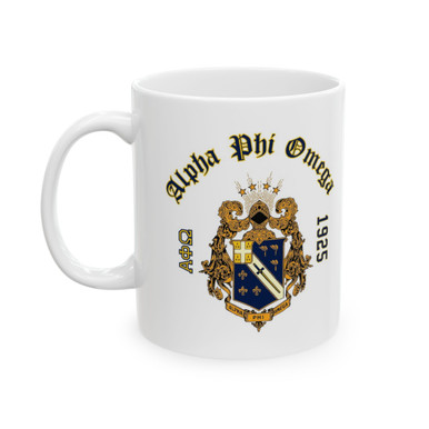 Alpha Phi Omega Crest & Year Ceramic Coffee Cup, 11oz - Greek Gear