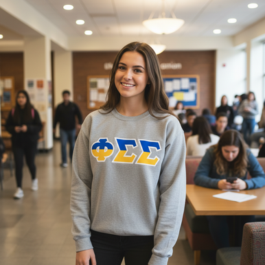 Phi Sigma Sigma Two Tone Lettered Crew Sweatshirts - Greek Gear
