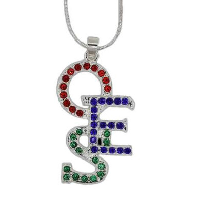 Order Of Eastern Star OES Crystal Overlap Letters Necklace - Greek Gear