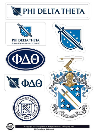 Phi Delta Theta Fraternity Sticker Sheet- Brand Focus - Greek Gear