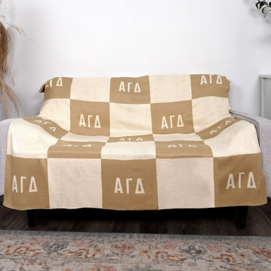 Alpha Gamma Delta Acrylic Checkerboard Beige Throw Blankets - Greek Gear