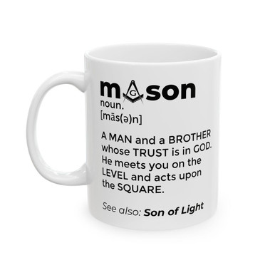 Definition Mason Square and Compass Ceramic Coffee Cup, 11oz - Greek Gear