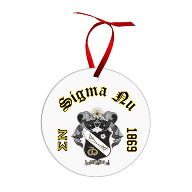 Sigma Nu Crest & Year Circle Ornaments - Greek Gear