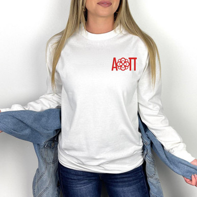 DISCOUNT-Alpha Omicron Pi Infinity Rose Long Sleeve T-Shirt - Greek Gear