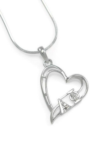 Alpha Phi Sterling Silver Heart Pendant set with Lab-created Diamonds ...