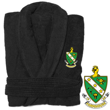 DISCOUNT-FarmHouse Fraternity Crest - Shield Bathrobe - Greek Gear