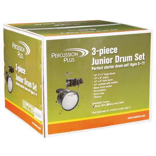 Percussion Plus 3-Piece Junior Drum Set w/ Cymbal & Throne - X8 Drums