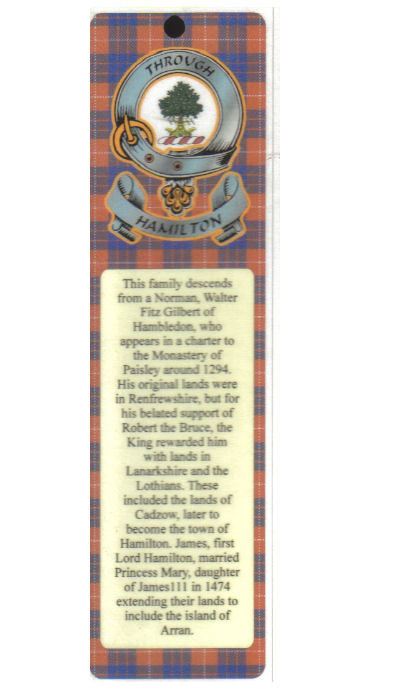 Hamilton Clan Badge Clan Hamilton Tartan Laminated Bookmarks Set of 2 ...