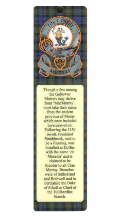 Murray Clan Badge Clan Murray Tartan Laminated Bookmarks Set of 2 - For ...