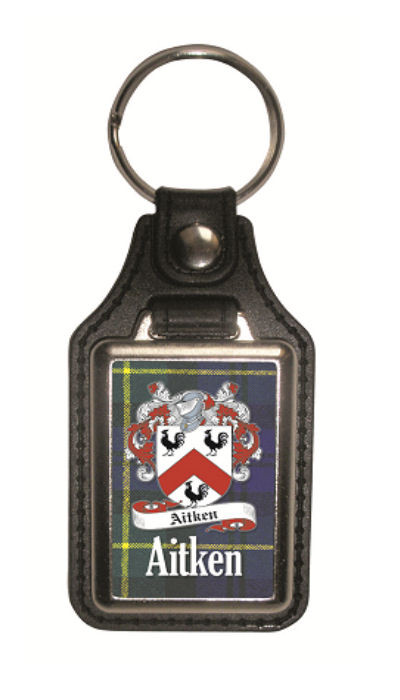 Aitken Coat of Arms Tartan Scottish Family Name Leather Key Ring Set of ...