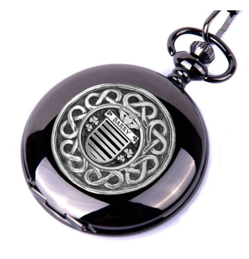 Barry Irish Coat Of Arms Pewter Family Crest Black Hunter Pocket Watch ...
