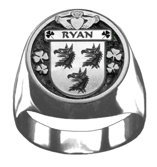 Ryan Irish Coat Of Arms Family Crest Mens Sterling Silver Ring - For ...
