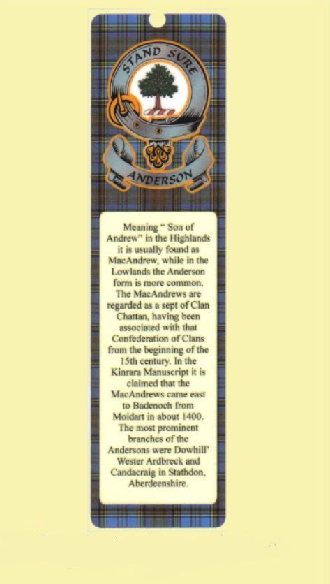 Anderson Clan Badge Clan Anderson Tartan Laminated Bookmarks Set of 2 ...
