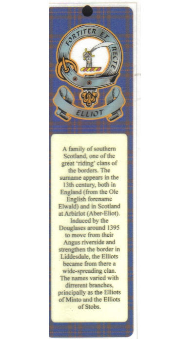 Elliot Clan Badge Clan Elliot Tartan Laminated Bookmarks Set of 2 - For ...