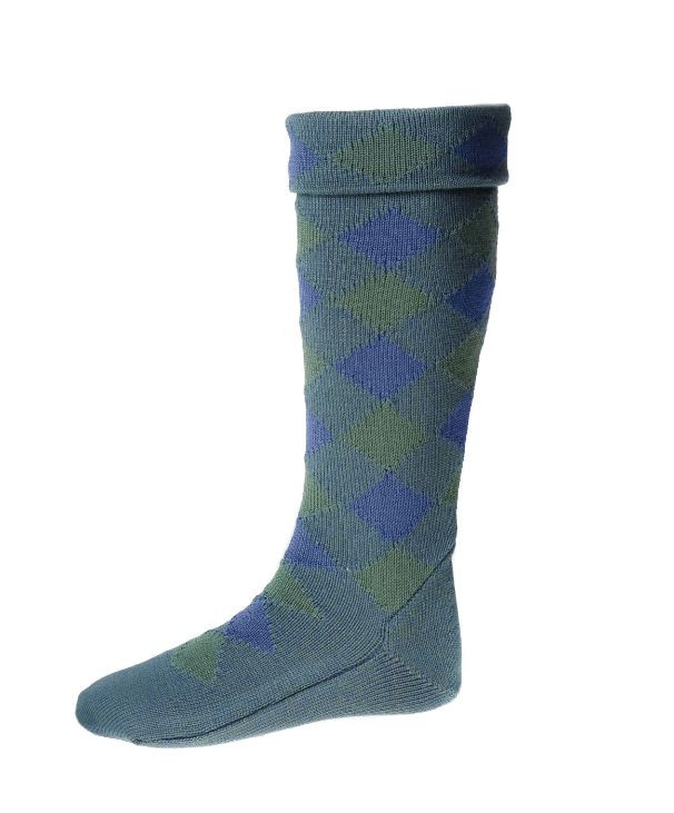 Ancient Blue Ancient Green Diced Wool Full Length Mens Kilt Hose ...