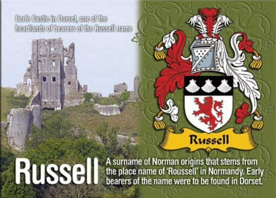 Russell Coat of Arms English Family Name Fridge Magnets Set of 2 - For ...