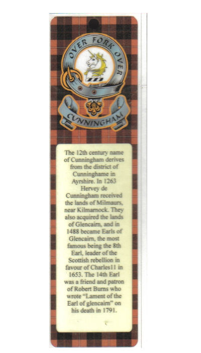 Cunningham Clan Badge Clan Cunningham Tartan Laminated Bookmarks Set of ...
