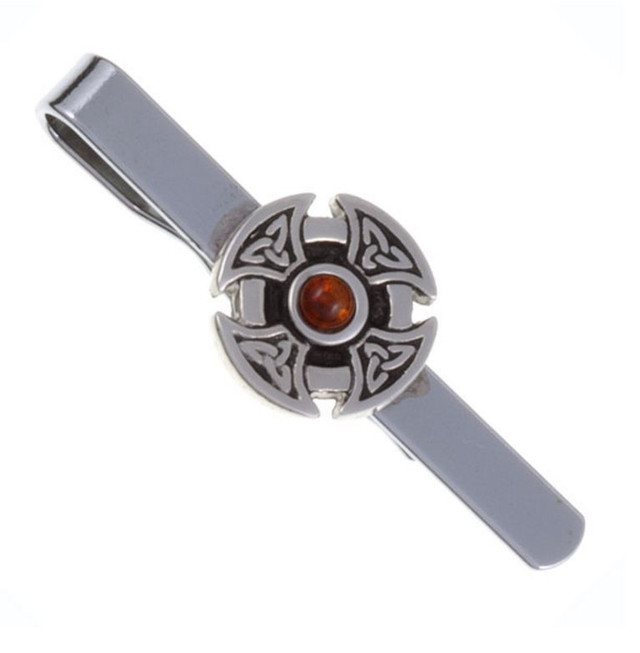 Amber Celtic Cross Knotwork Mens Stylish Pewter Tie Bar - For ...