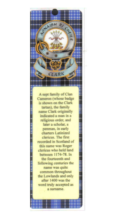 Clark Clan Badge Clan Clark Tartan Laminated Bookmarks Set of 2 - For ...