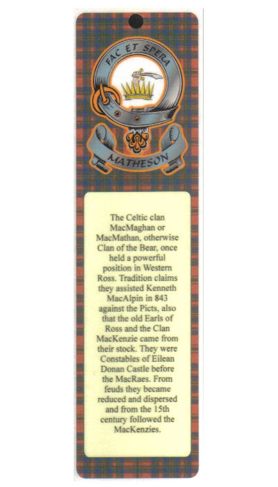 Matheson Clan Badge Clan Matheson Tartan Laminated Bookmarks Set of 2 ...