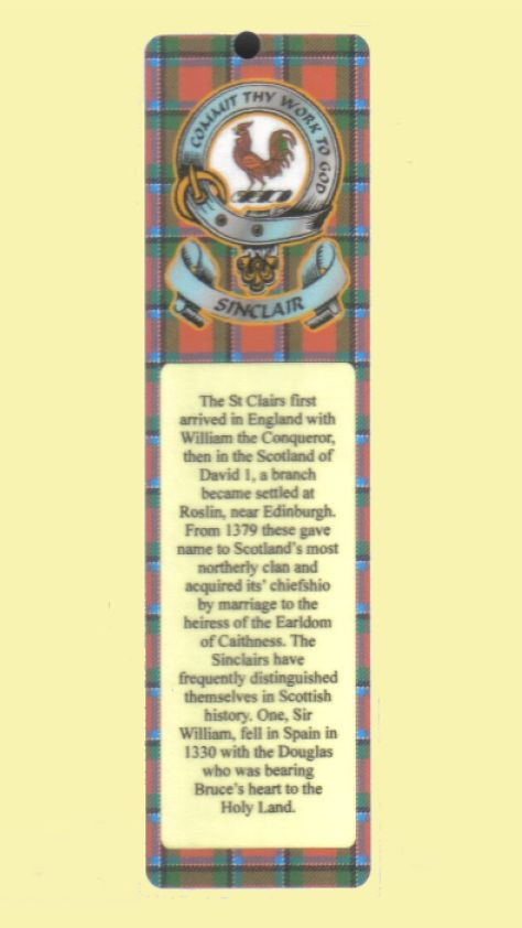 Sinclair Clan Badge Clan Sinclair Tartan Laminated Bookmarks Set of 2 ...