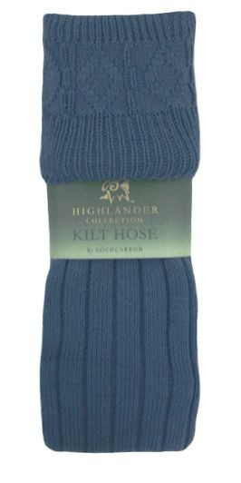 Ancient Blue Wool Blend Ribbed Full Length Mens Kilt Hose Socks - For ...