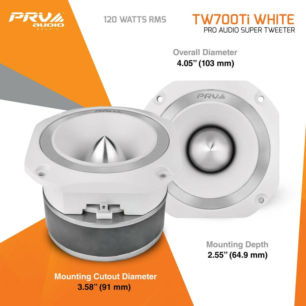 PRV TW700Ti WHITE Titanium 4" Super Bullet Tweeter 8-Ohm 240 Watts 3500 ...