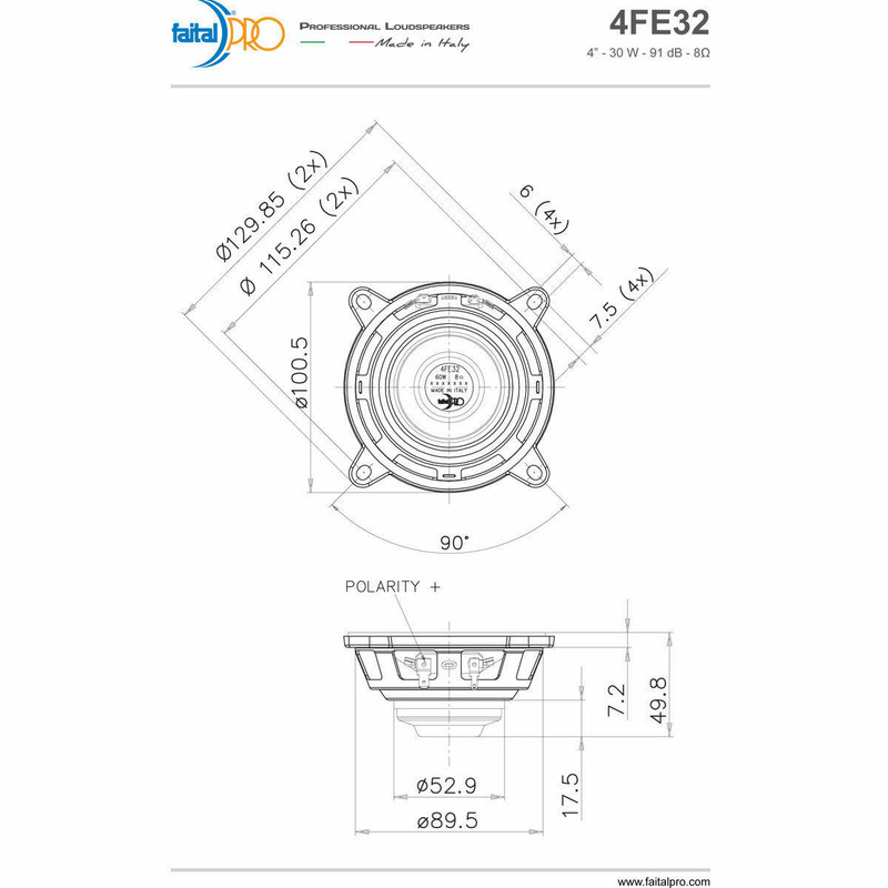 Faital PRO 4FE32 4" Neodymium Full Range LineArray Woofer Speaker 8 ...