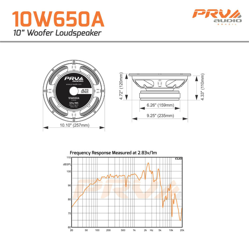PRV 10W650A 10" Woofer 8-Ohm 325 Watts DJ Speaker (PAIR)