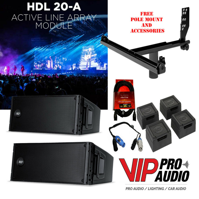 2x RCF HDL20-A Active Line Array 1400W w/ Pole Mount & Amp Covers