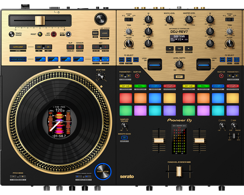 Pioneer DDJ-REV7-N Scratch-Style 2-Channel Pro DJ Controller for Serato DJ Pro (Gold)