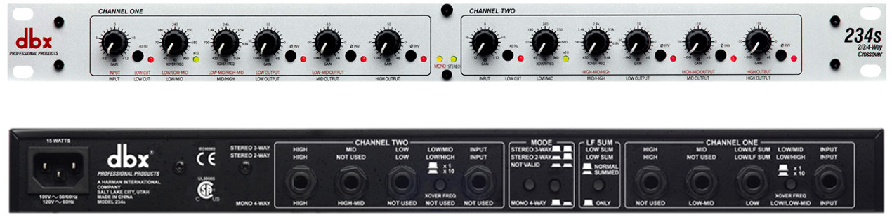 dbx 234s Stereo 2/3 Way, Mono 4-Way Crossover, 24dB per octave Linkwitz-Riley filters - VIP Pro ...