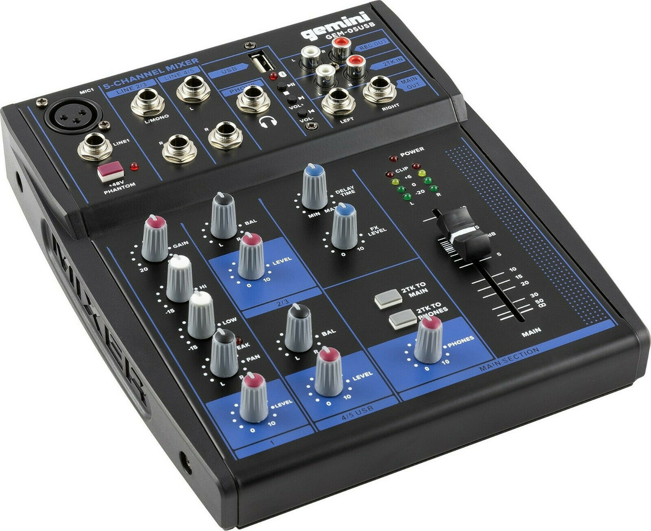 Gemini GEM-05USB 5-CHANNEL BLUETOOTH Recording Live Sound Mixer, w/ USB ...