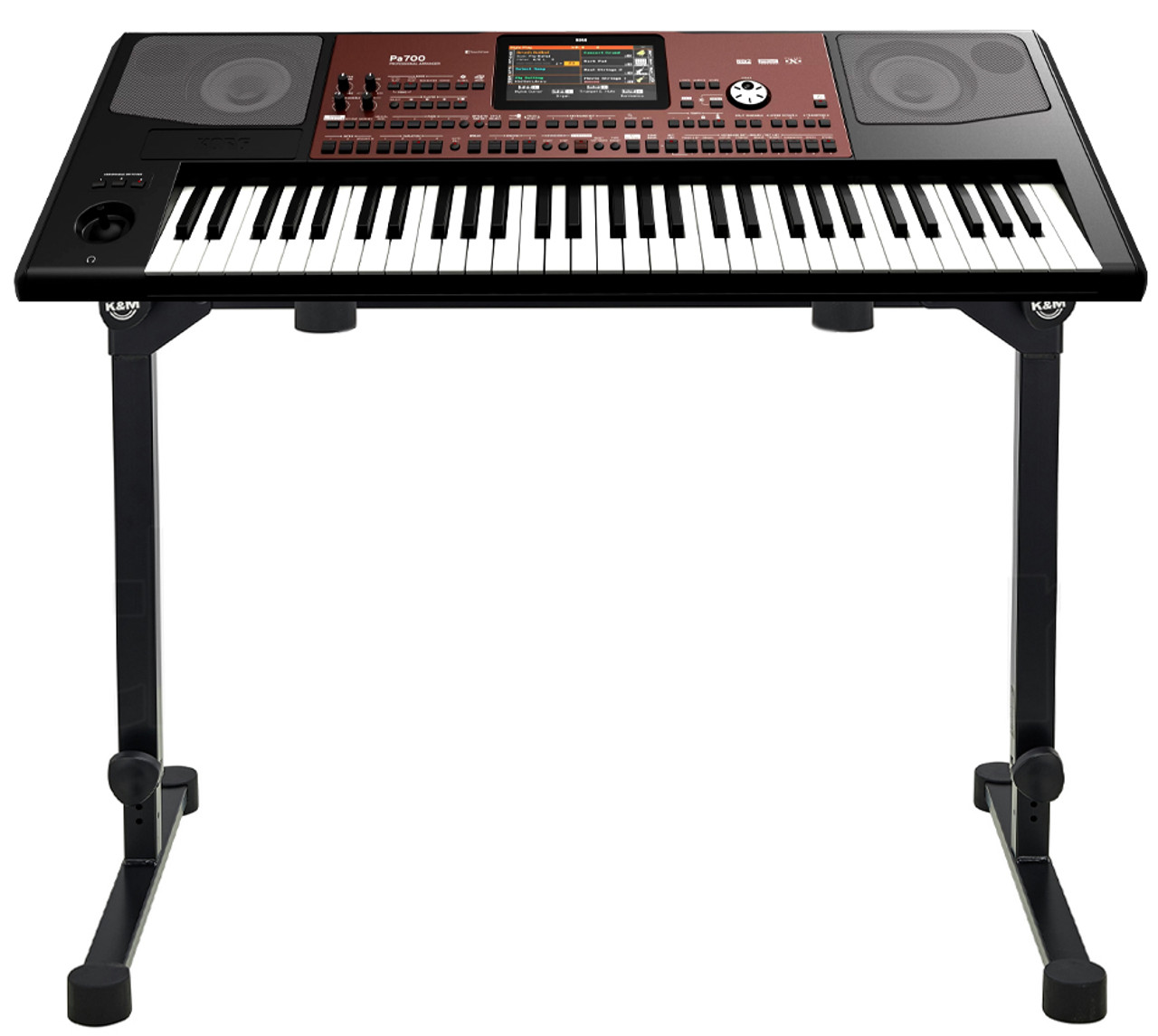Korg PA700 61-key Arranger Workstation + K&M 18820 Black Keyboard Table ...